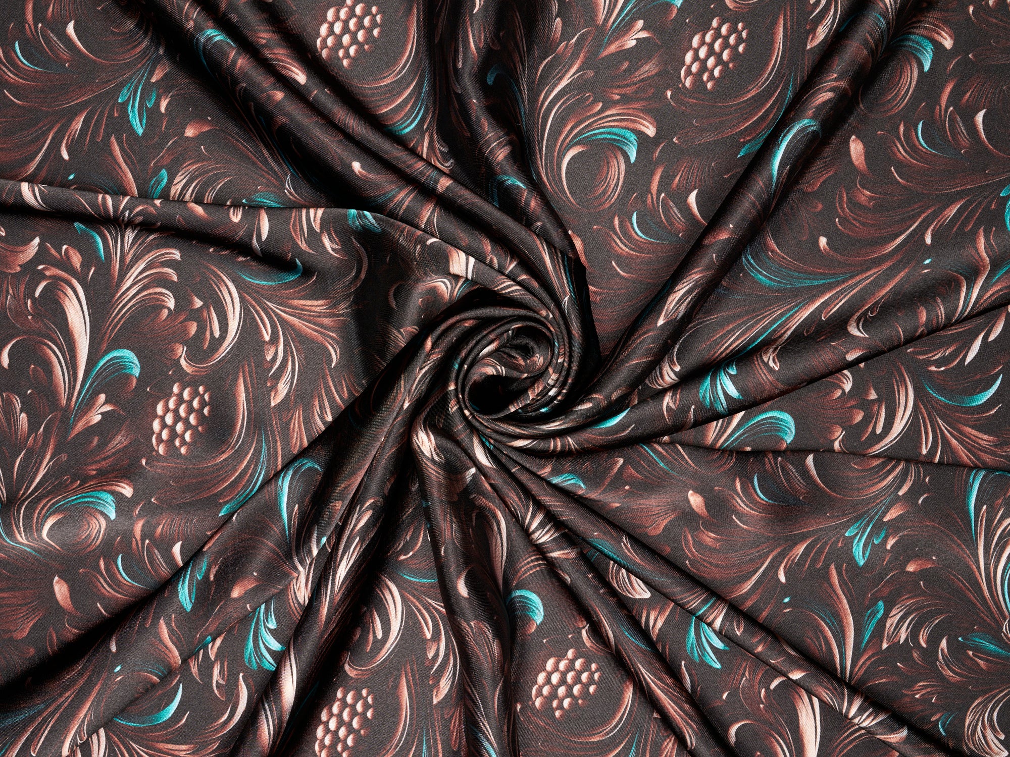 Charmeuse Satin fabric by the yard - Tooled leaves pattern – MONSARFABRICS