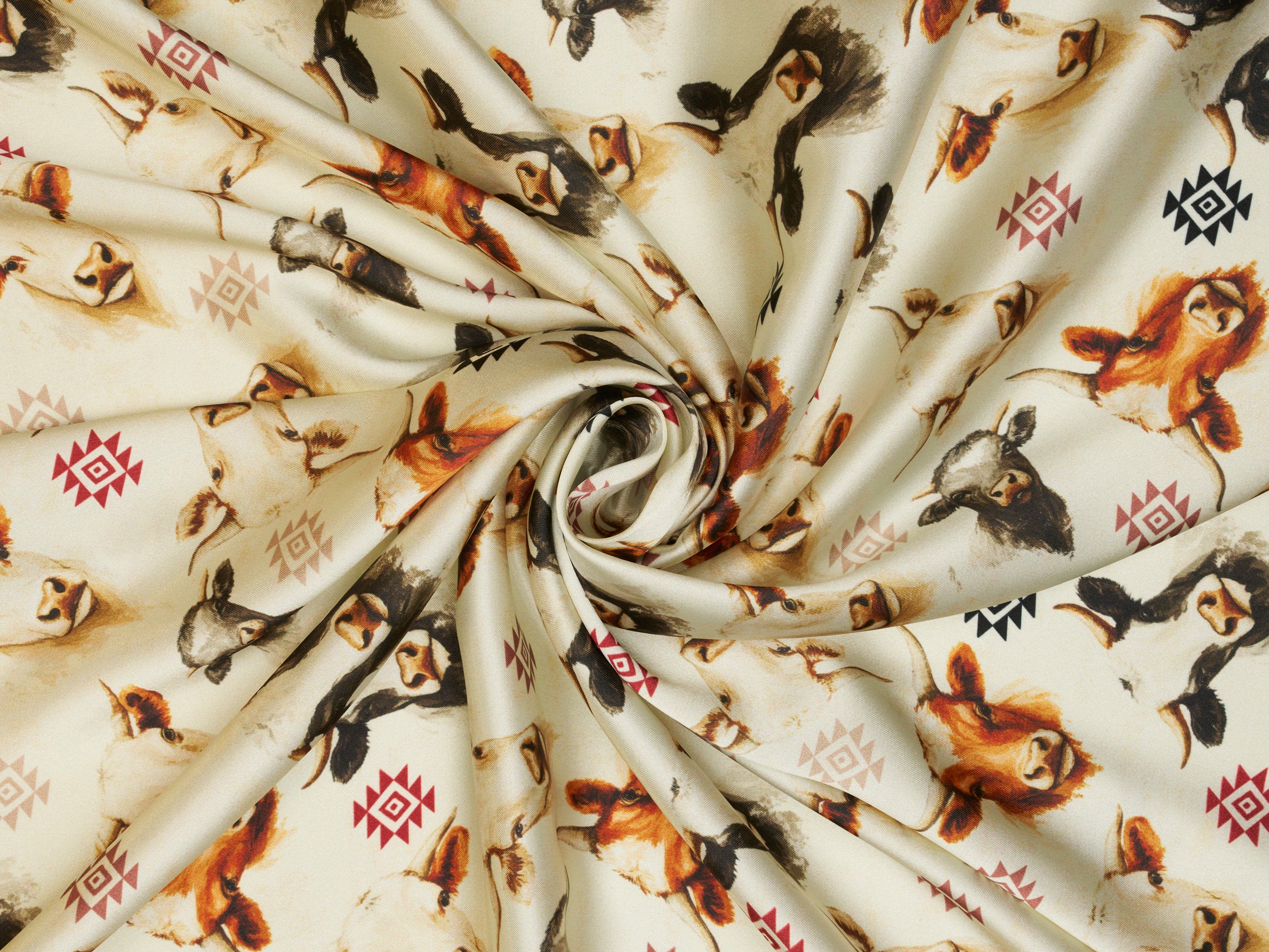 Cows Tribal Silky Satin Charmeuse print - fabric by the yard - sublima ...